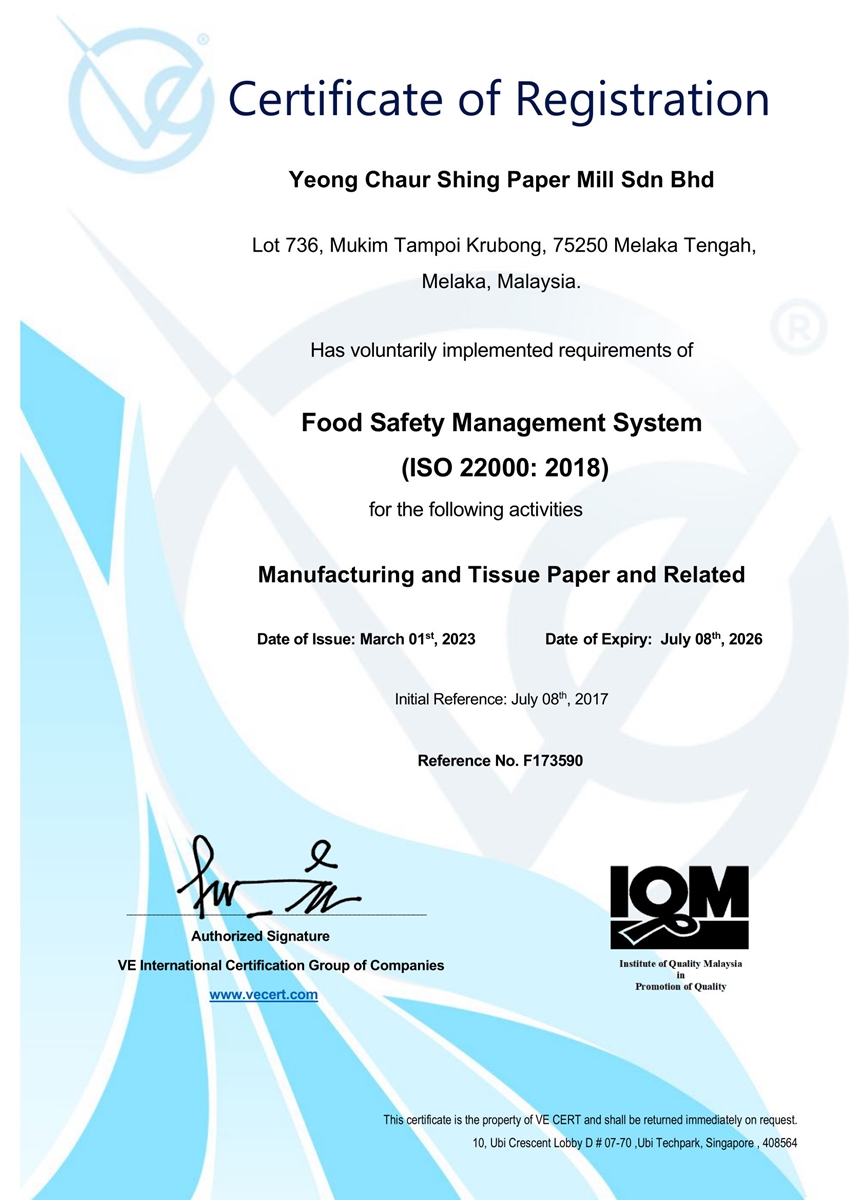 Certification - Yeong Chaur Shing Paper Mill Sdn Bhd
