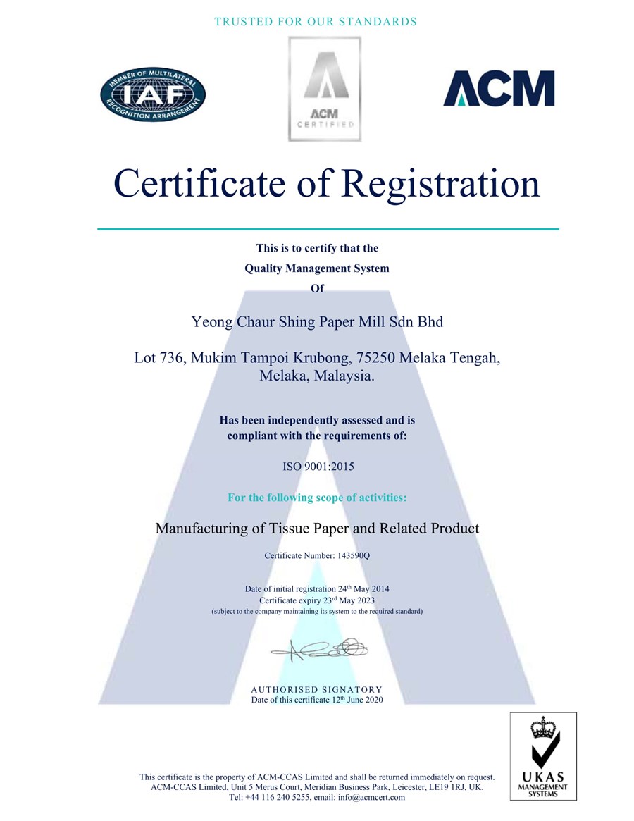 Certification - Yeong Chaur Shing Paper Mill Sdn Bhd